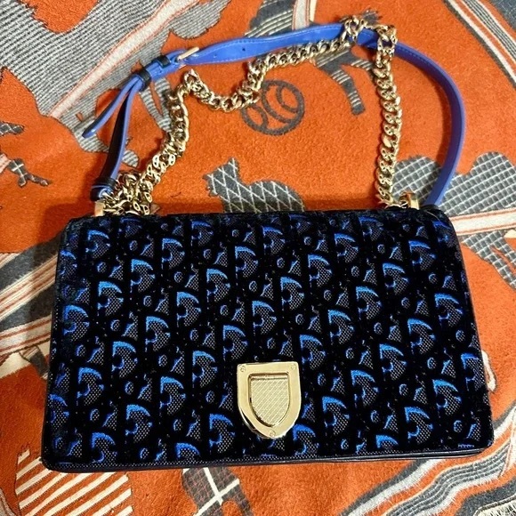 Dior | Bags | Christian Dior Velvet Leather Obliquediorama Bag W Iconic ...